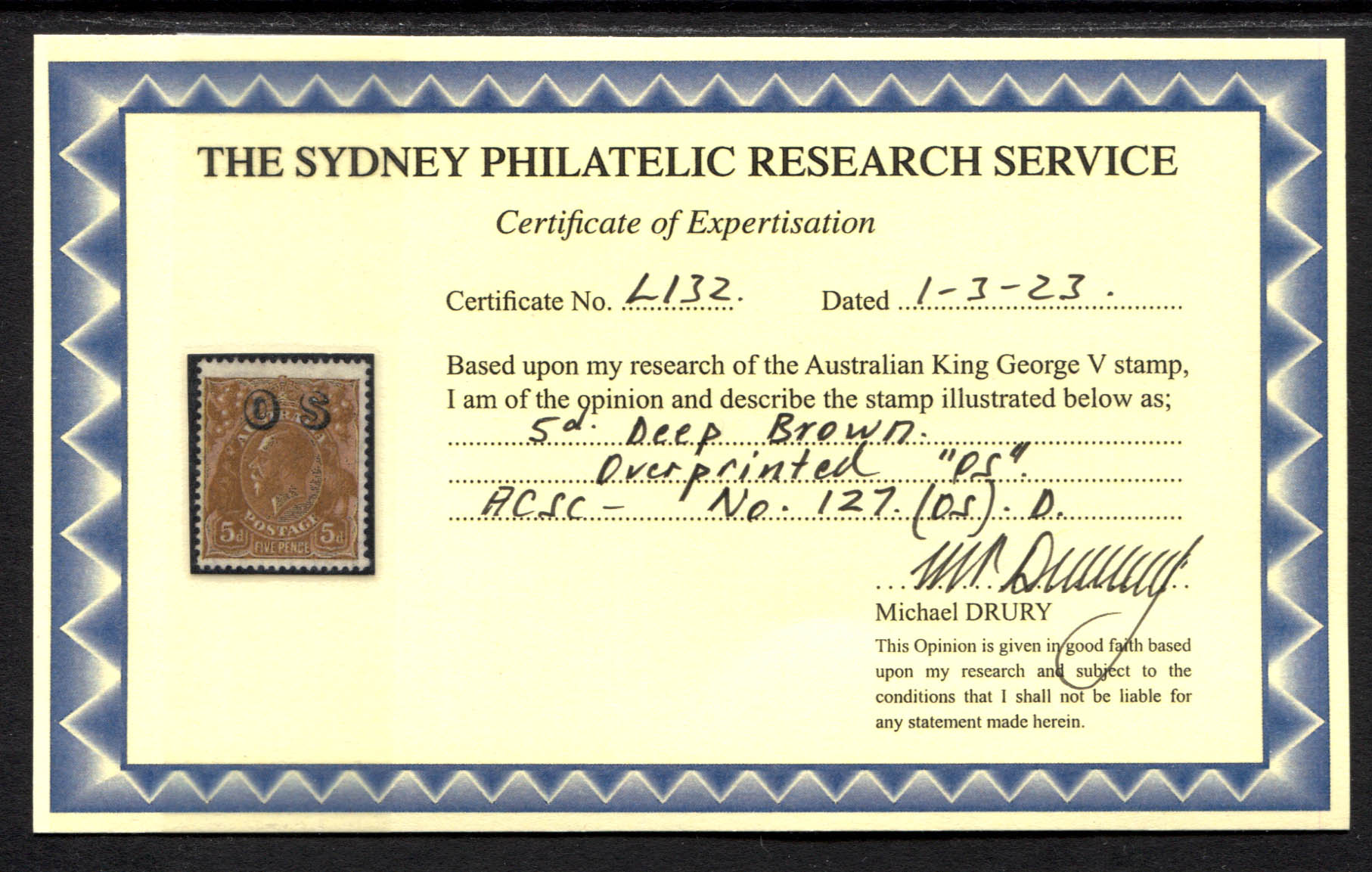 SG O127(shade)/ACSC 127(OS)D: - Richard Juzwin Stamps