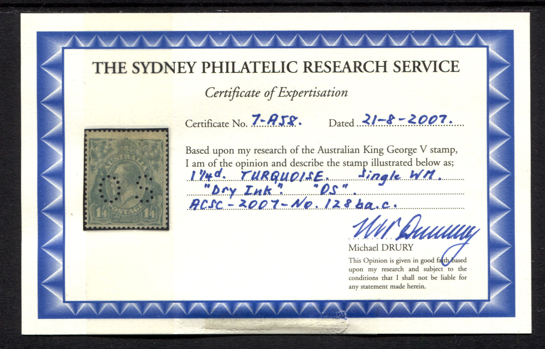 SG O75/ACSC 128ba.c: KGV - Richard Juzwin Stamps